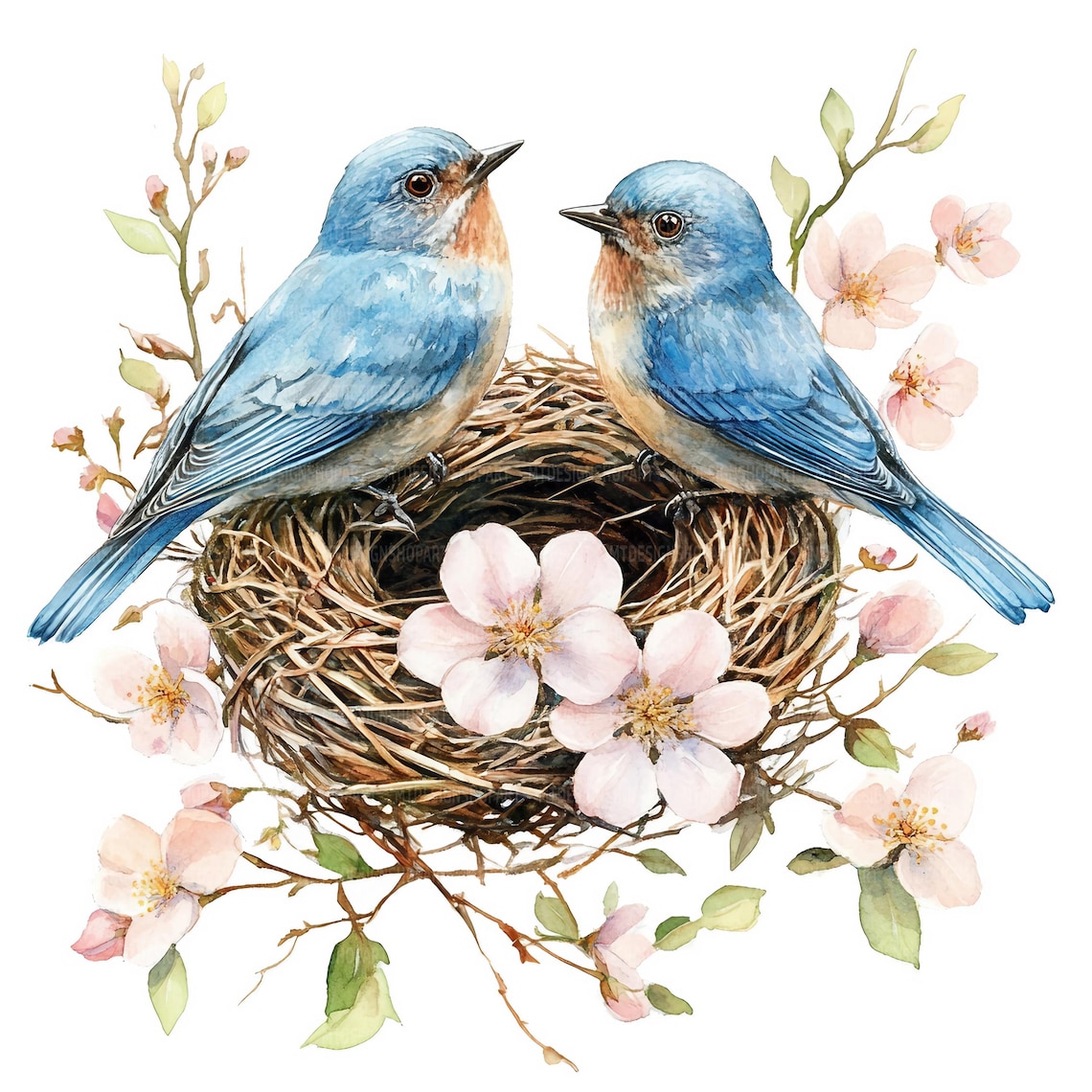 16 Spring Bird Nest Clipart, Blue Bird Clipart, Printable Watercolor ...