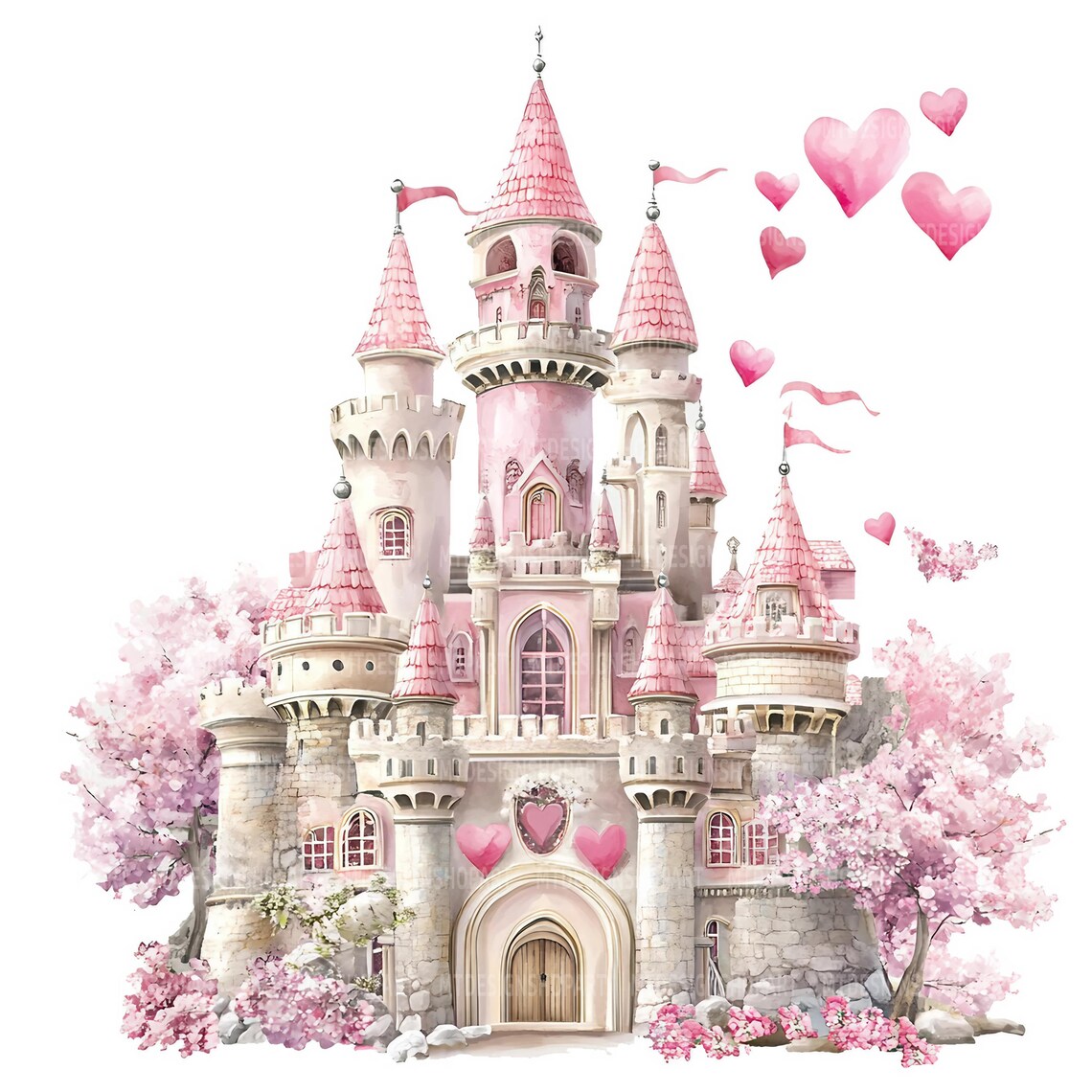 16 Watercolor Princess Heart Castle Clipart, JPG, Junk Journal Art ...