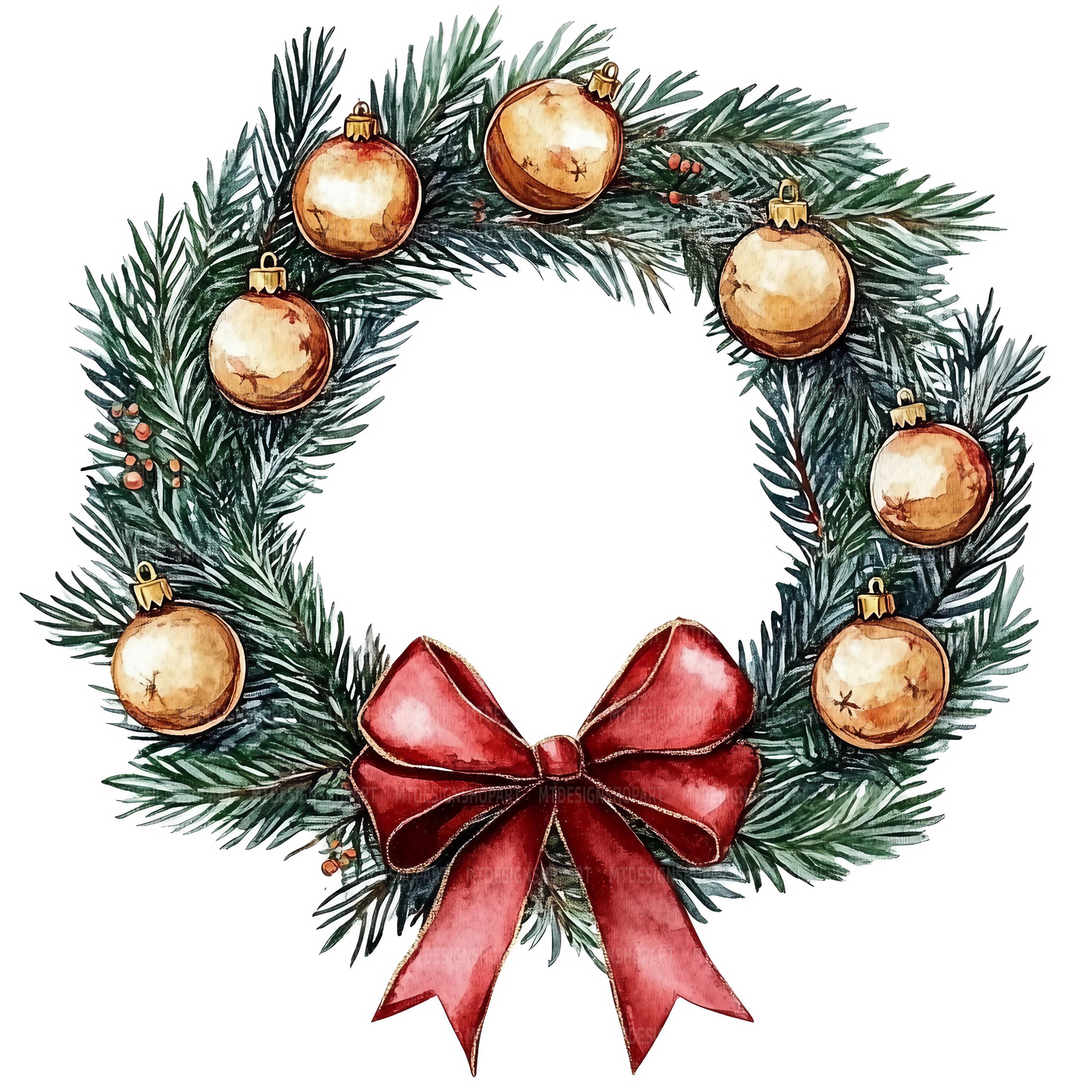 16 Christmas Wreath Clipart, Christmas Card, Printable Watercolor ...