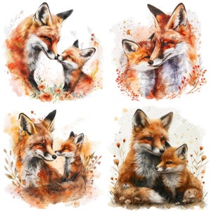 15 Fox Baby and Mother Clipart, Cute Baby Fox, Printable Watercolor ...