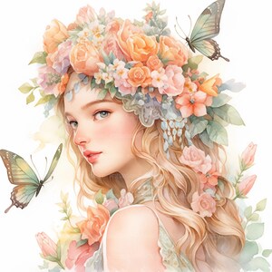 16 Floral Girls Clipart, Princess Clipart, Printable Watercolor Clipart ...