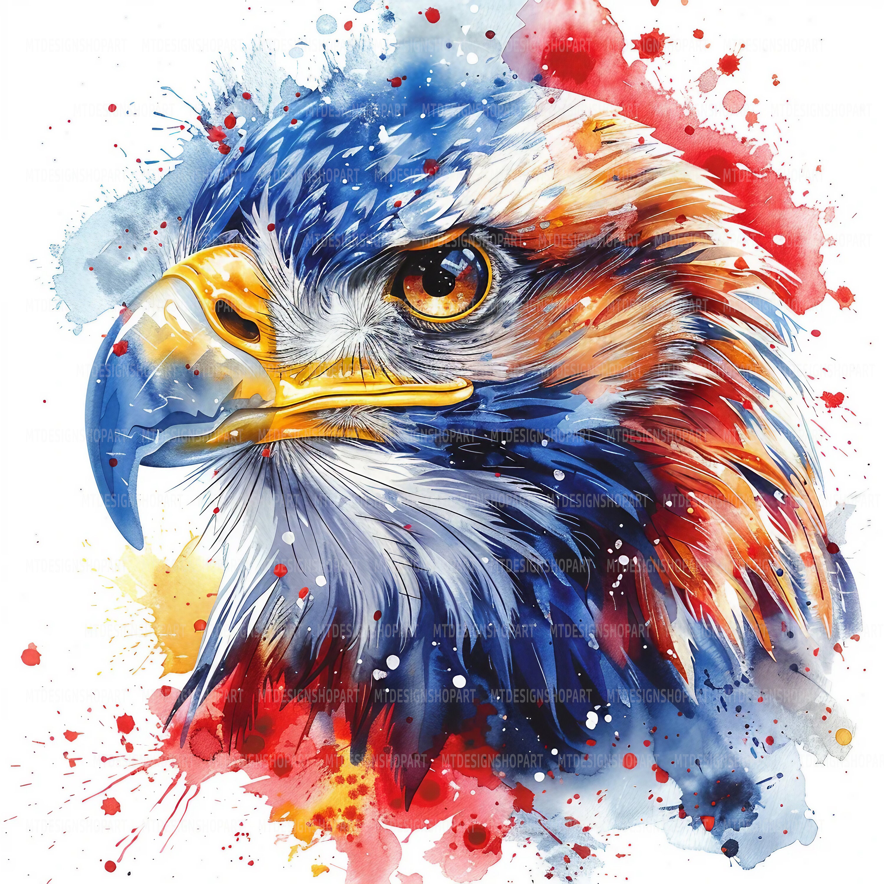 10 Patriotic Eagle Clipart, USA Flag Clipart, Printable Watercolor ...
