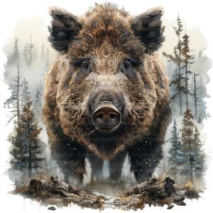 16 Wild Boar in Forest Clipart, Wild Boar Clipart, Printable Watercolor ...