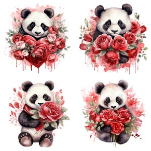 18 Panda With Red Roses Clipart, Panda Art, Valentine's Day, Printable ...