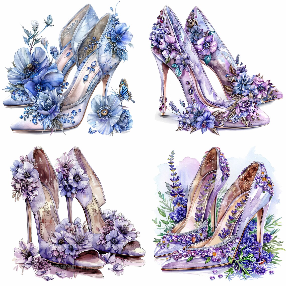 15 Floral Prom Shoes Clipart, Shoes Clipart, Printable Watercolor ...