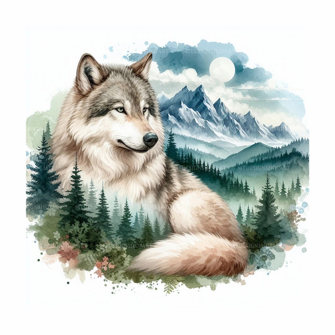 13 Wolf Clipart, Printable Watercolor Clipart, Watercolor Wolf Clipart ...