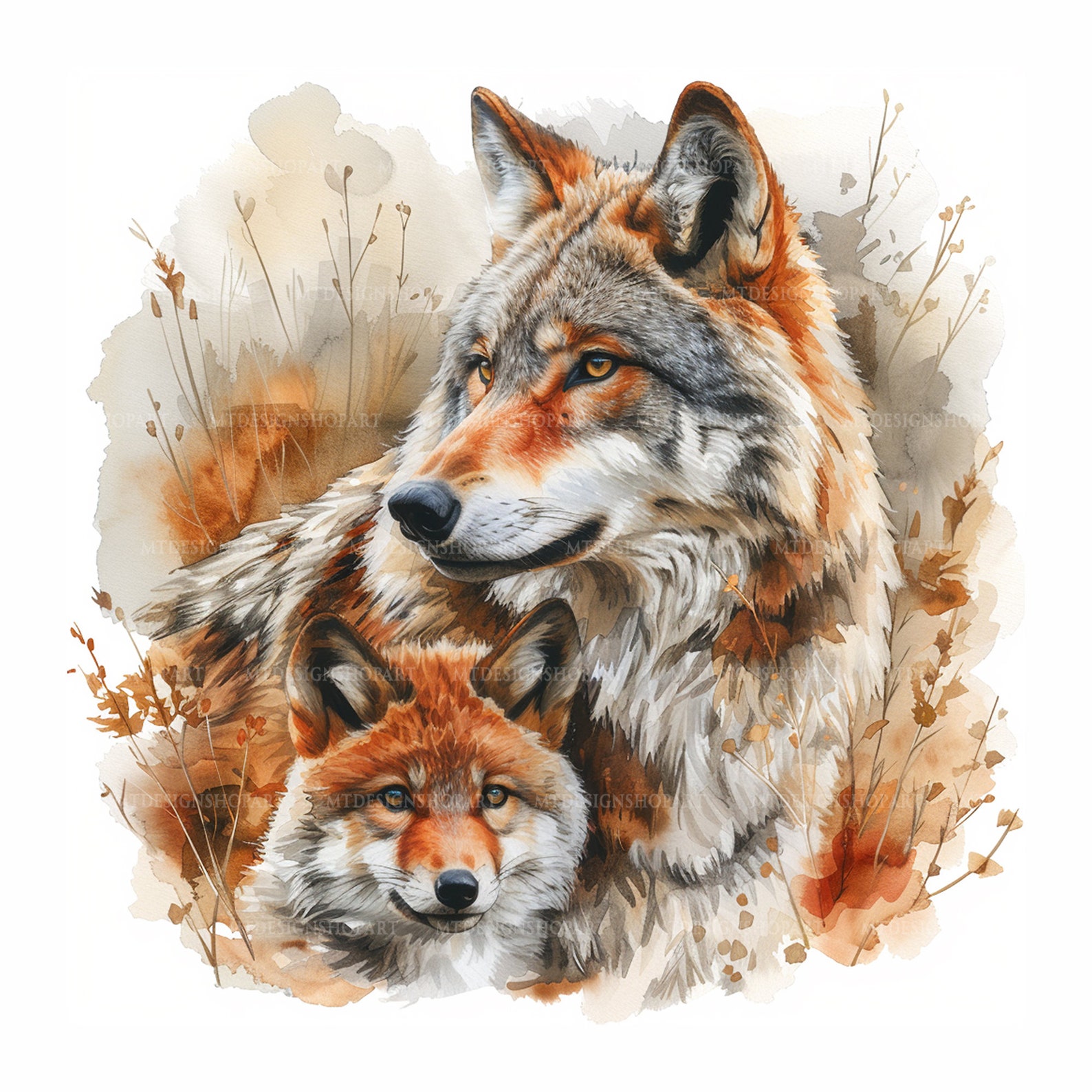 15 Wolf and Baby Clipart, Printable Watercolor Clipart, Watercolor Wolf ...