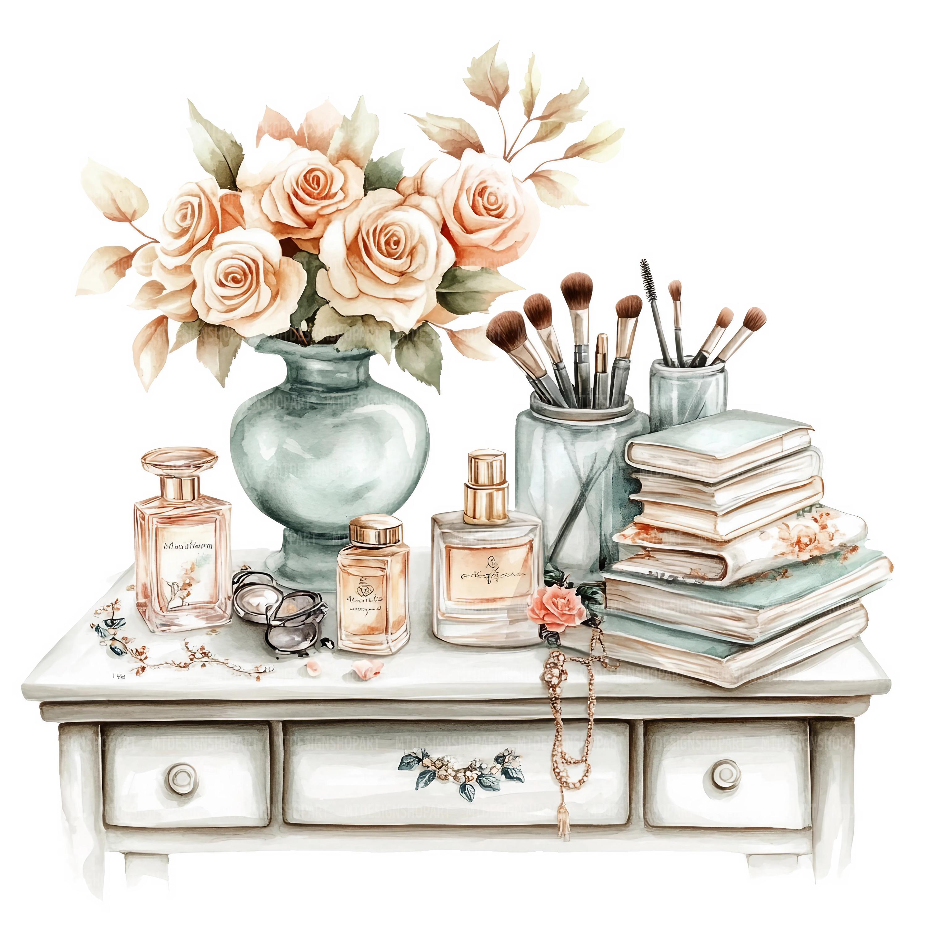 20 Vanity Table Clipart, Make up Clipart, Printable Watercolor Clipart ...