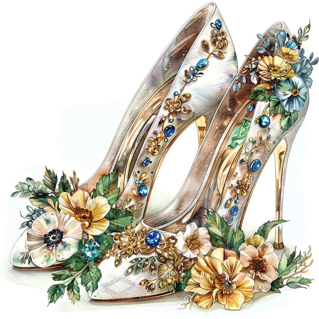 15 Floral Shoes Clipart, Prom Shoes Clipart, Printable Watercolor ...