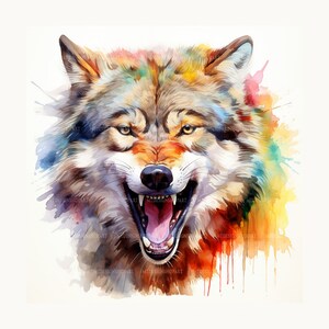 18 Crazy Wolfs Clipart, High Quality Jpgs, Watercolour, Crazy Wolfs ...