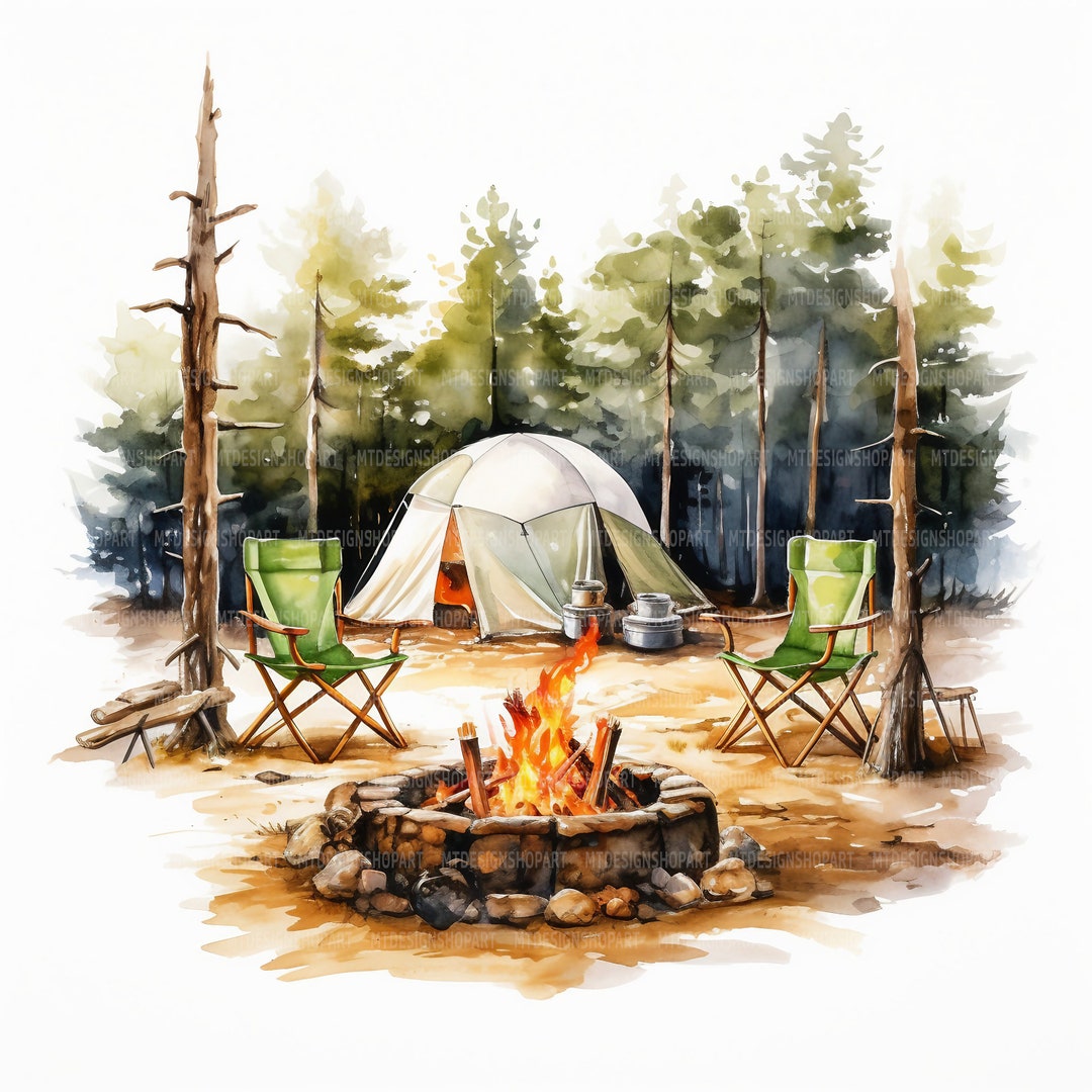 13 Camping Clipart Jpgs, Camping, Printable Watercolor Clipart, Camping ...
