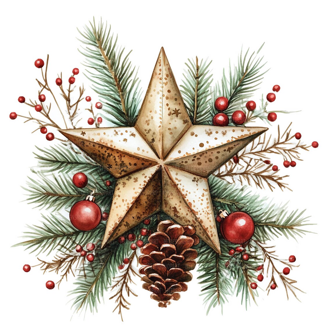 19 Weihnachten Stern Clipart, Stern Clipart, druckbare Aquarell Clipart ...
