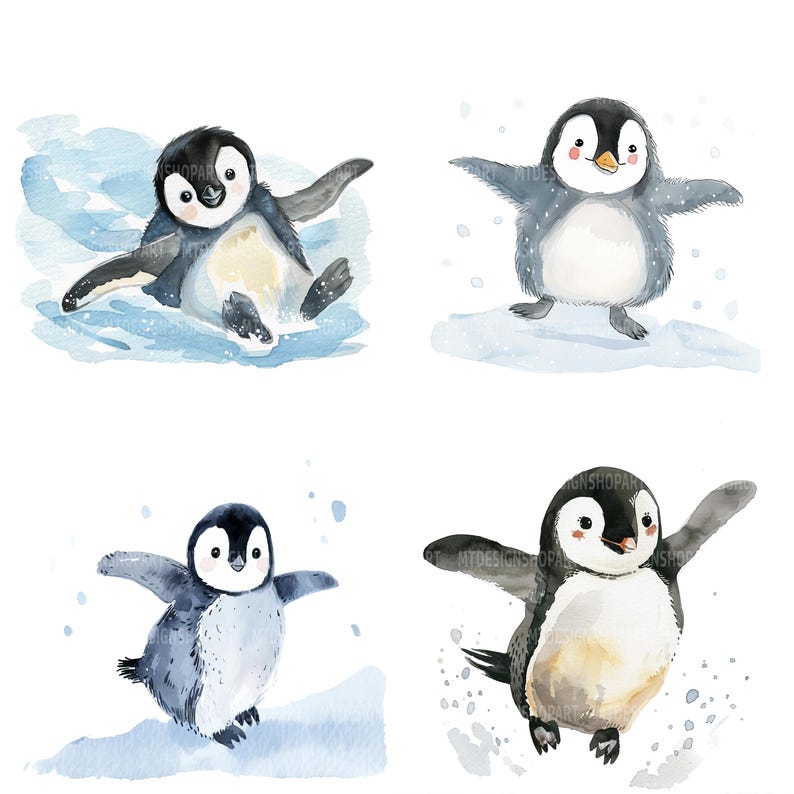 21 Cute Baby Penguin Clipart, Penguin Clipart, Printable Watercolor ...