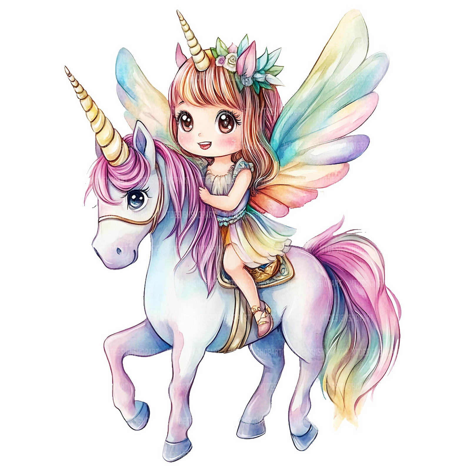 14 Cute Unicorn and Fairy Clipart, Fairy and Unicorn, Printable ...