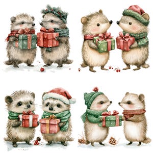 19 Christmas Hedgehog Clipart, Christmas Card, Printable Watercolor ...