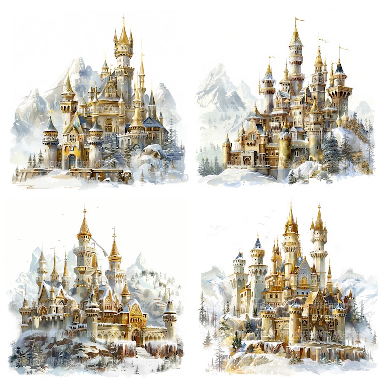 17 Winter Castle Clipart, Princess Castle, Printable Watercolor Clipart ...
