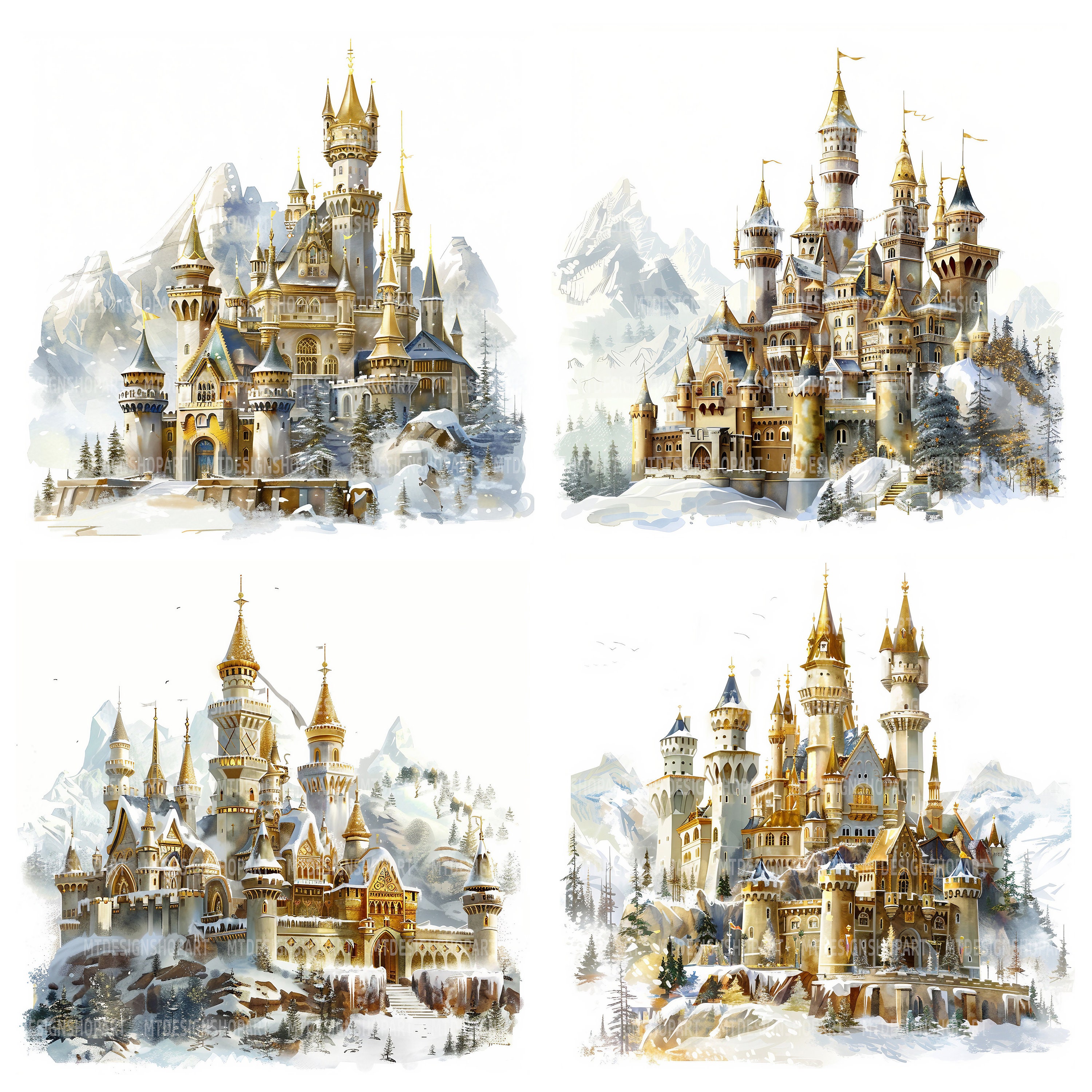 17 Winter Castle Clipart, Princess Castle, Printable Watercolor Clipart ...