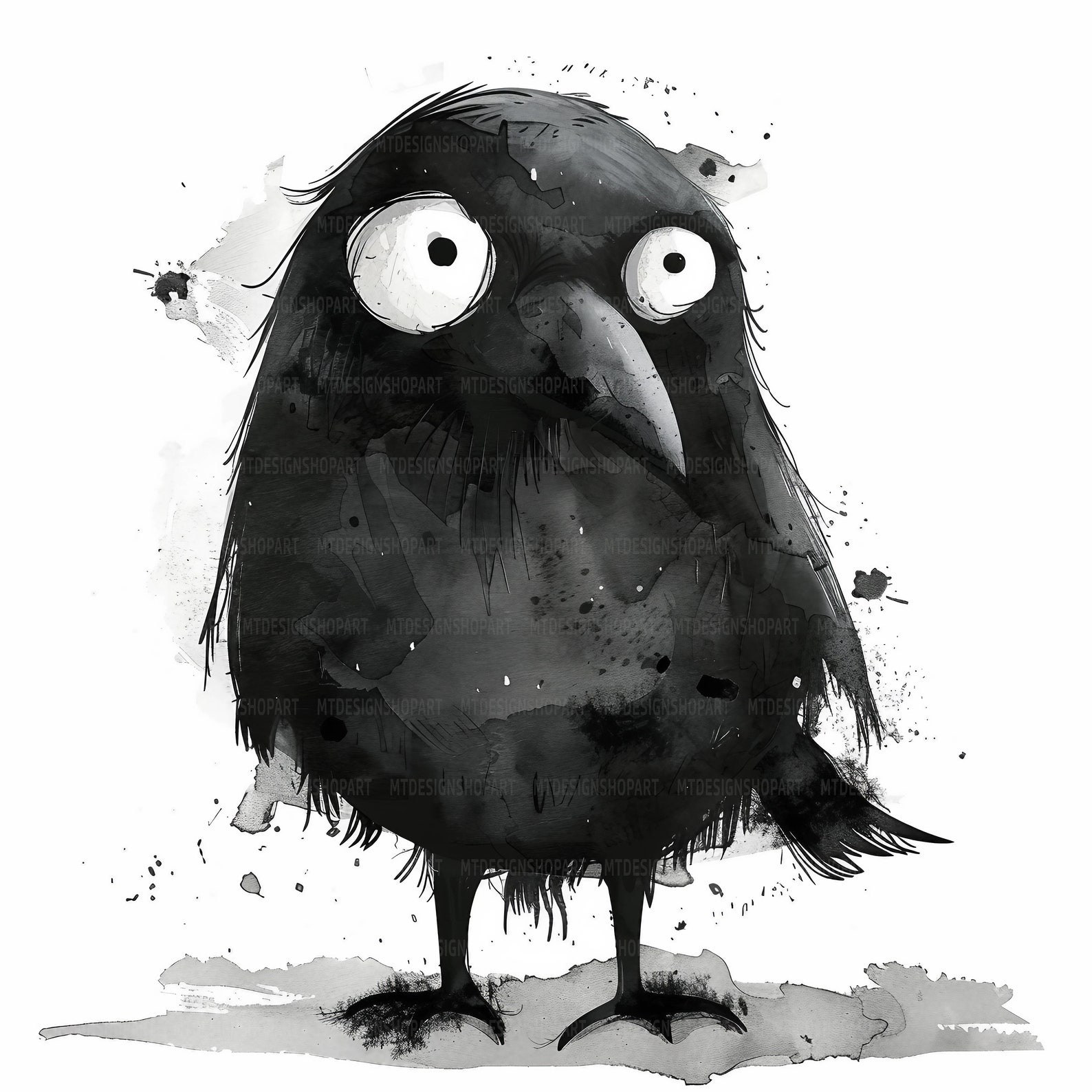 13 Crows Clipart, Funny Ink Crow Clipart, Printable Watercolor Clipart ...