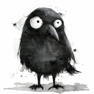 13 Crows Clipart, Funny Ink Crow Clipart, Printable Watercolor Clipart ...