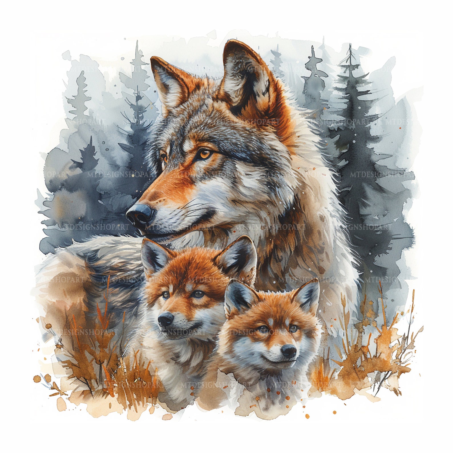 15 Wolf and Baby Clipart, Printable Watercolor Clipart, Watercolor Wolf ...