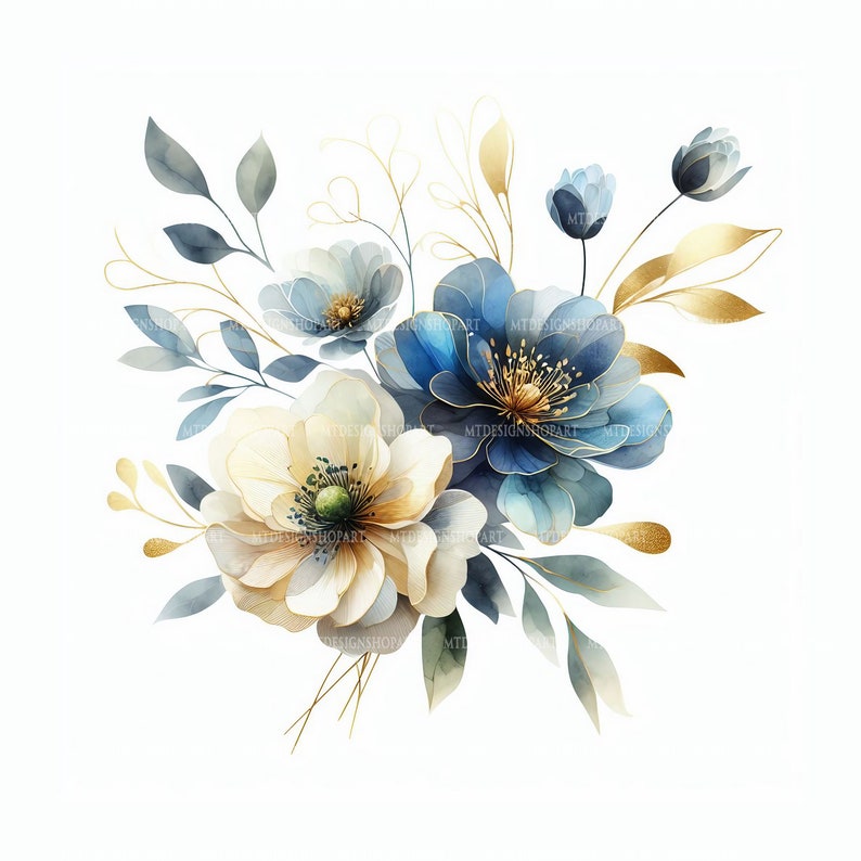 22 Flowers Bouquet Clipart, Bright Flowers, Printable Watercolor ...