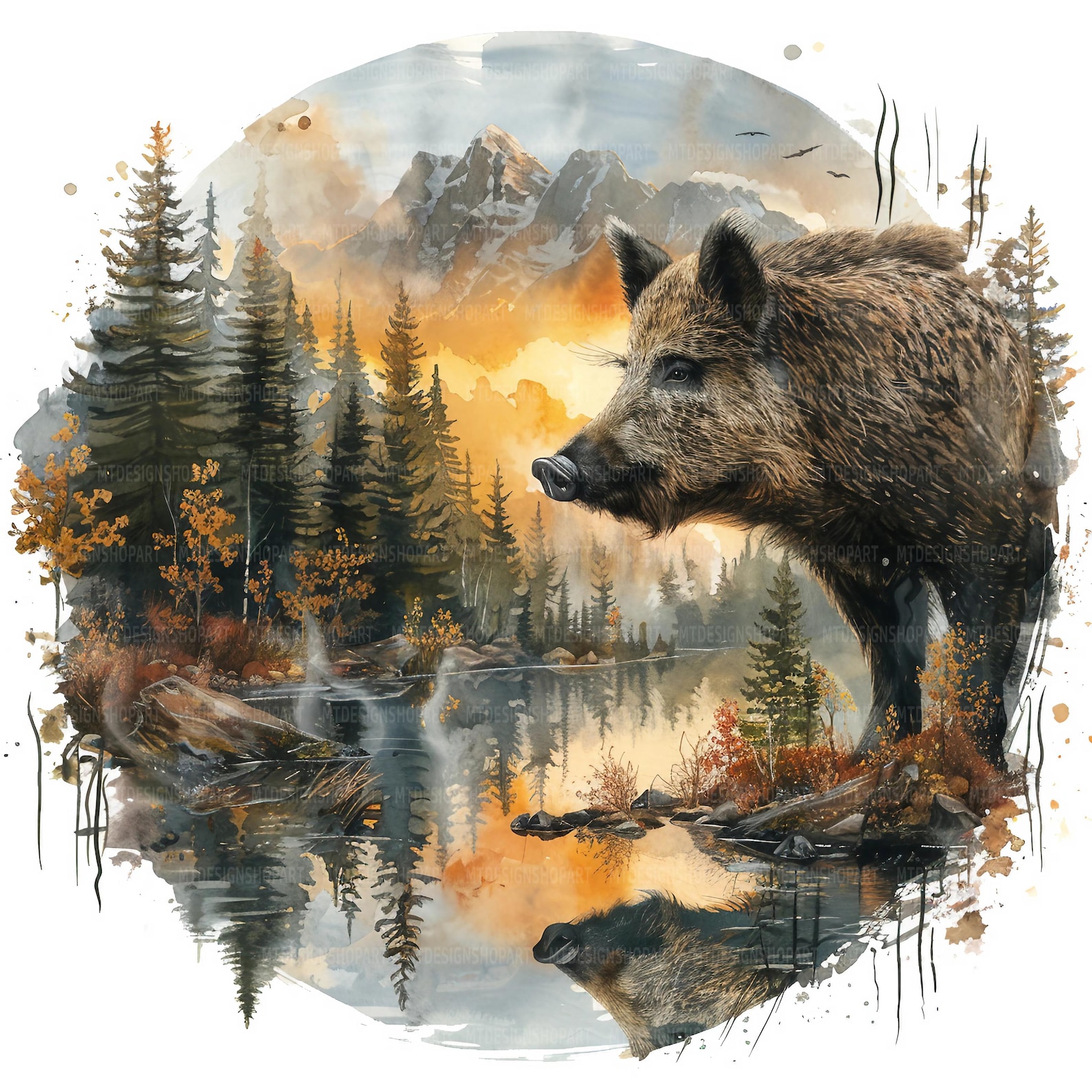 16 Wild Boar in Forest Clipart, Wild Boar Clipart, Printable Watercolor ...