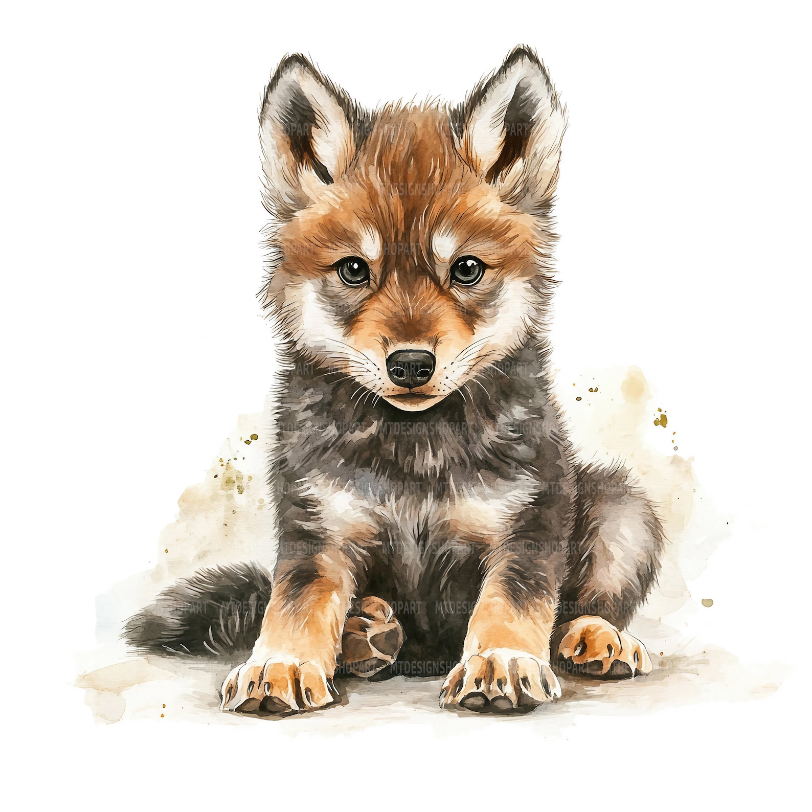 16 Baby Wolf Clipart, Little Wolf Cub, Printable Watercolor Clipart ...