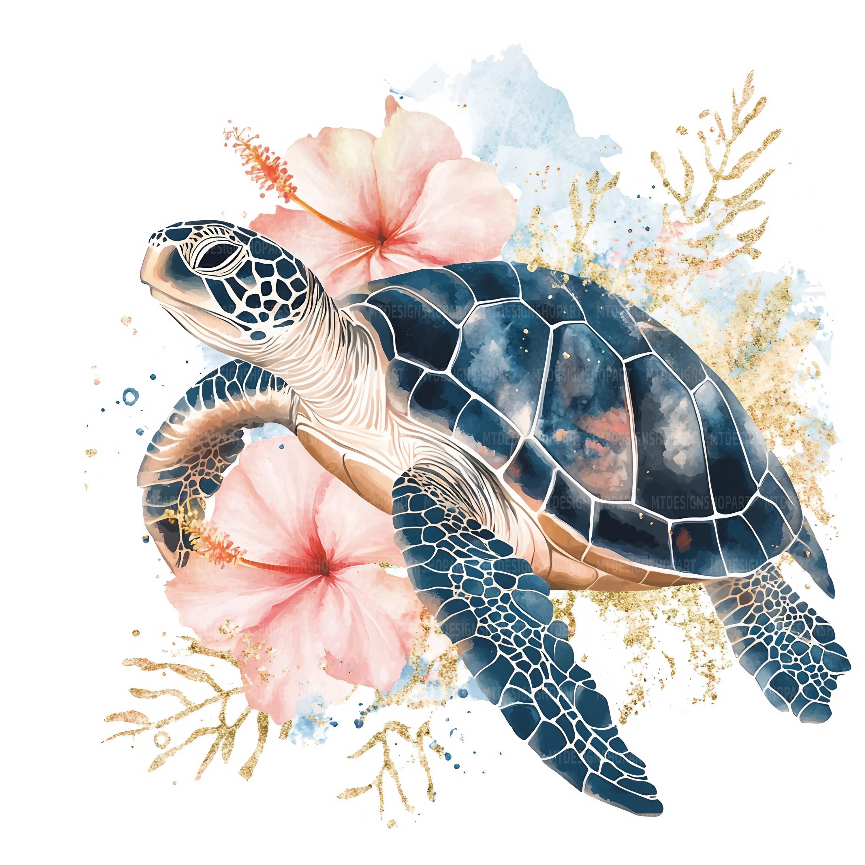 19 Cute Sea Turtle Clipart, Floral Sea Turtle, Printable Watercolor ...