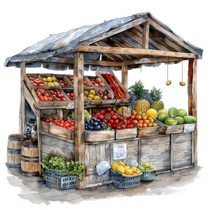 10 Farmers Market Clipart, Fruits and Vegetables Landscape, Printable ...