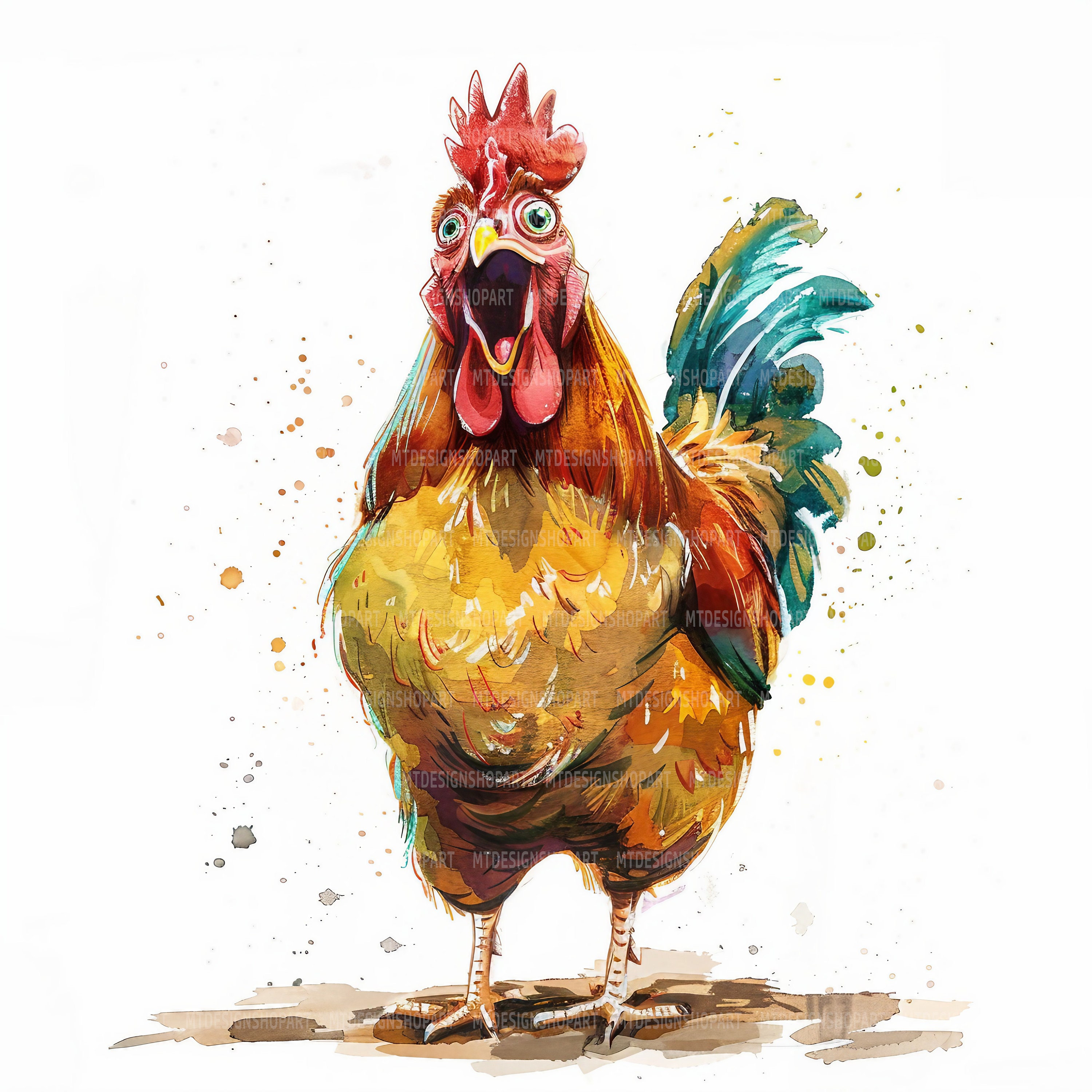 10 Funny Chicken Clipart Bundle, Printable Watercolor Clipart, Paper ...