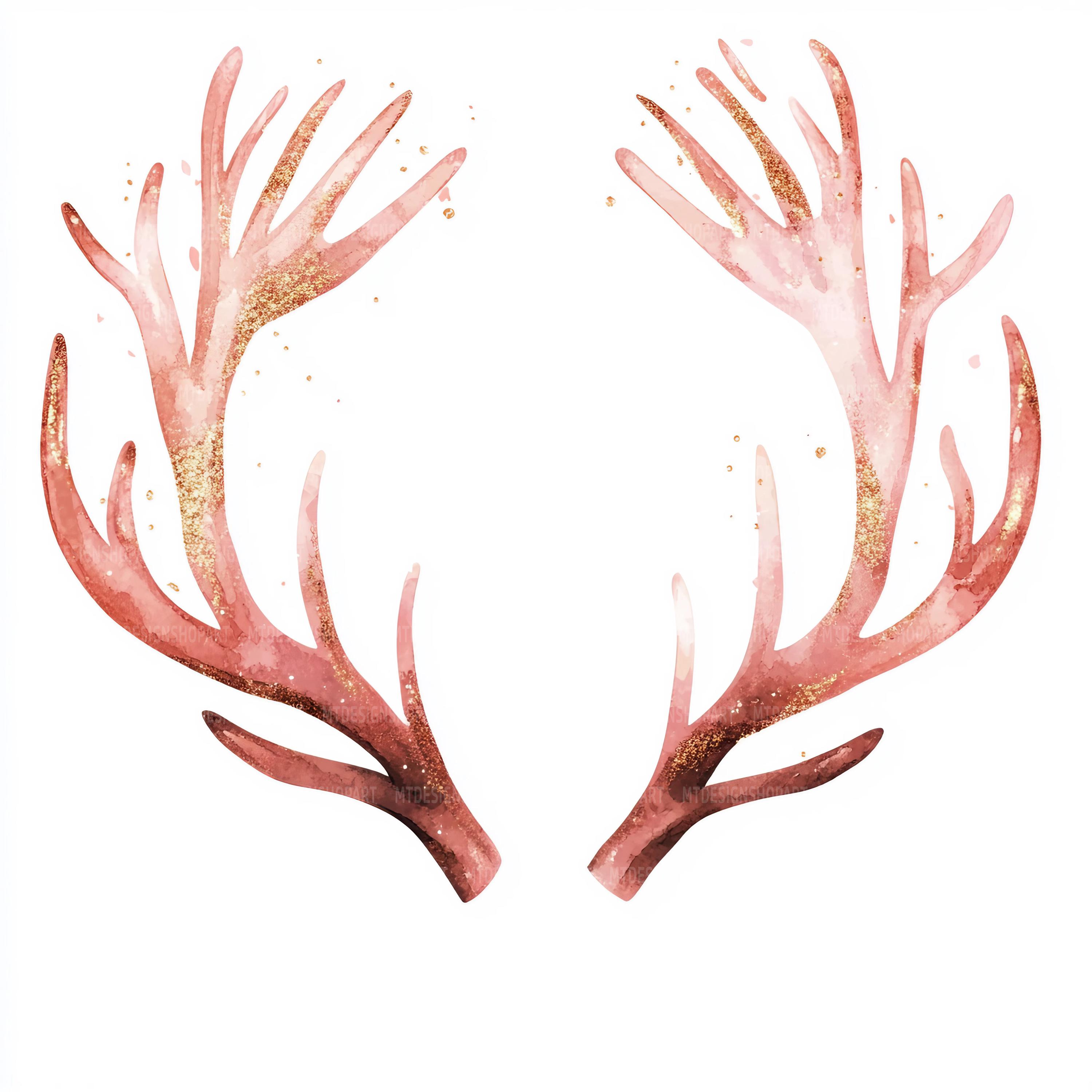 11 Deer Antlers Clipart, Rose Gold Antlers, Printable Watercolor ...