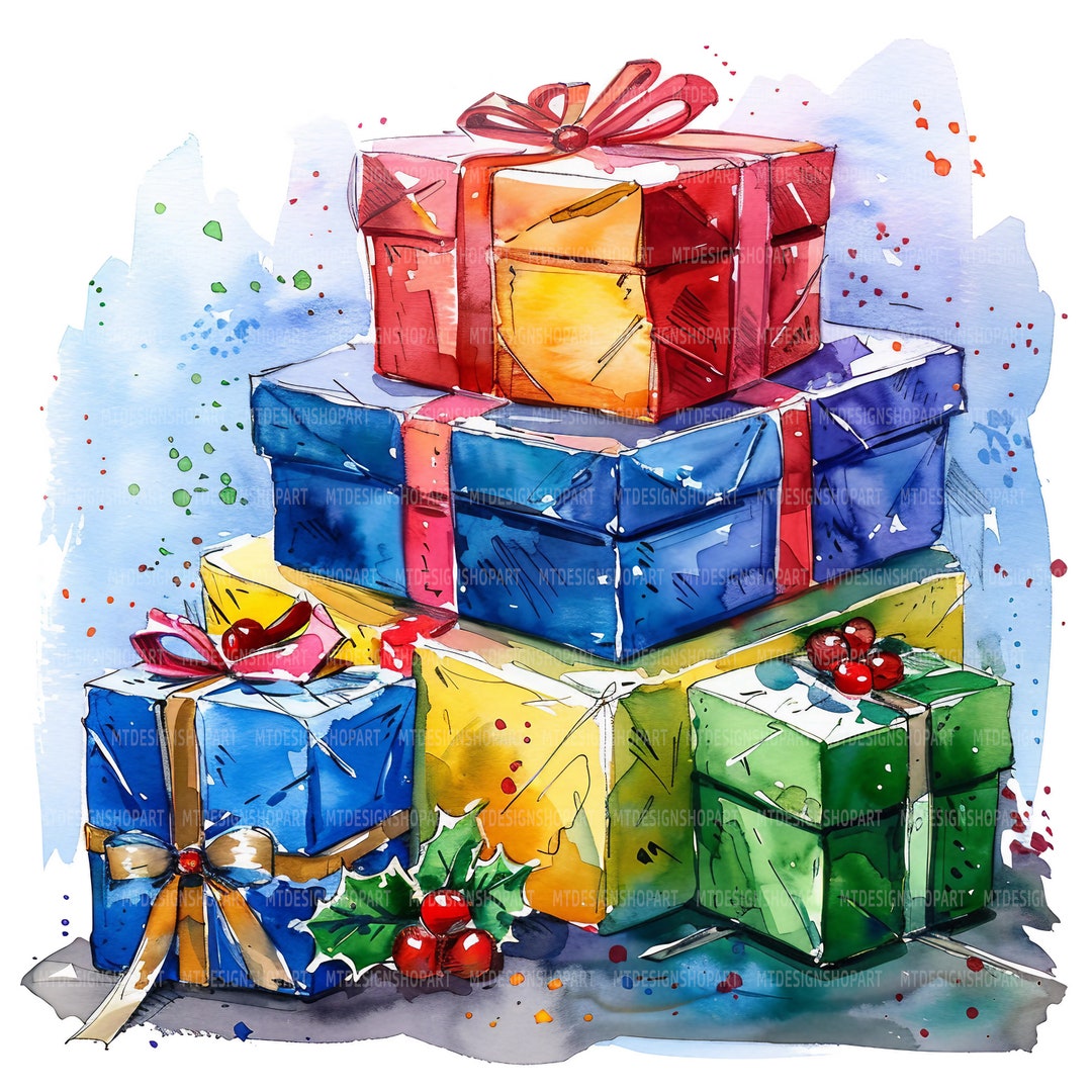 15 Colorful Gift Boxes Clipart, Rainbow Box, Gift Wrapped, Printable ...