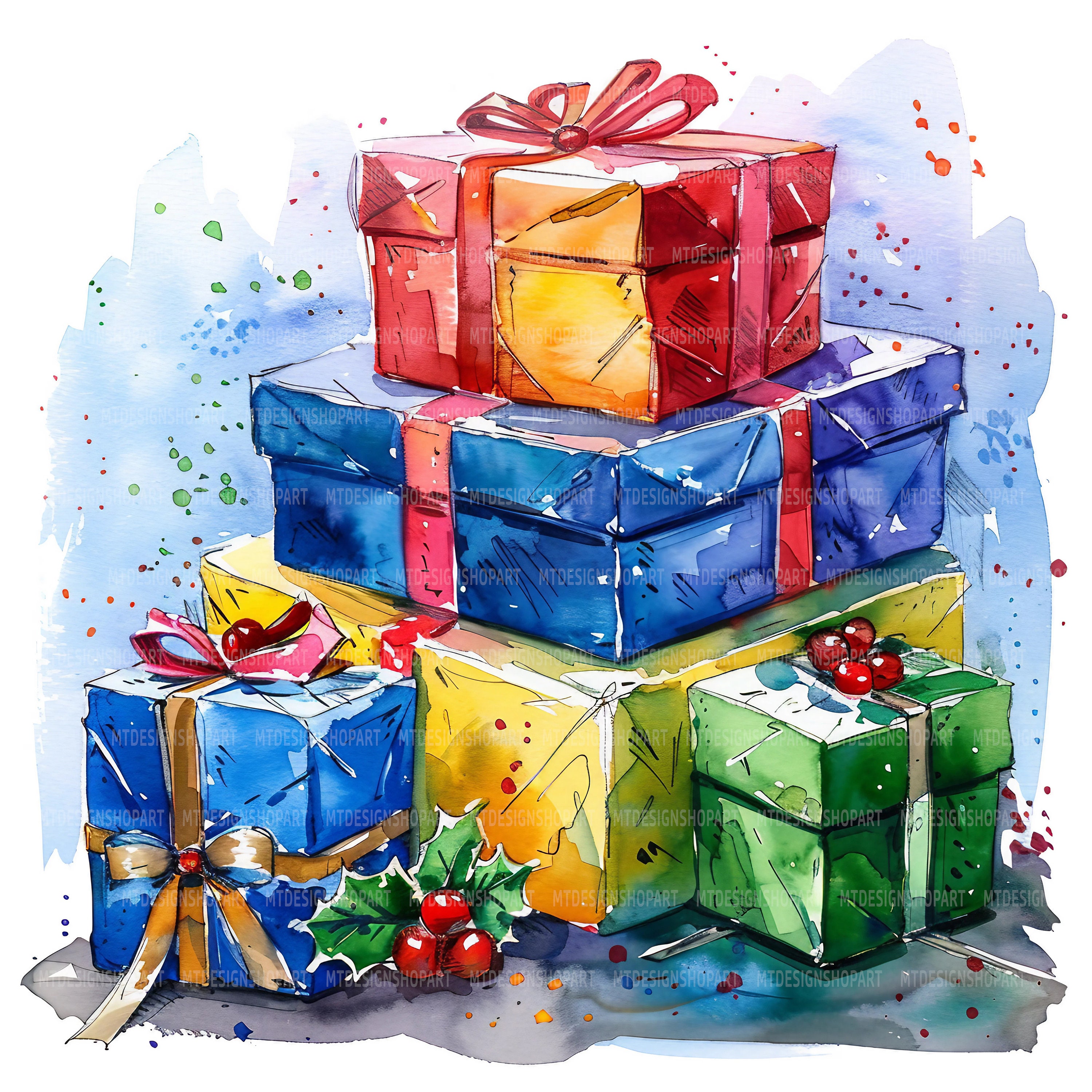 15 Colorful Gift Boxes Clipart, Rainbow Box, Gift Wrapped, Printable ...