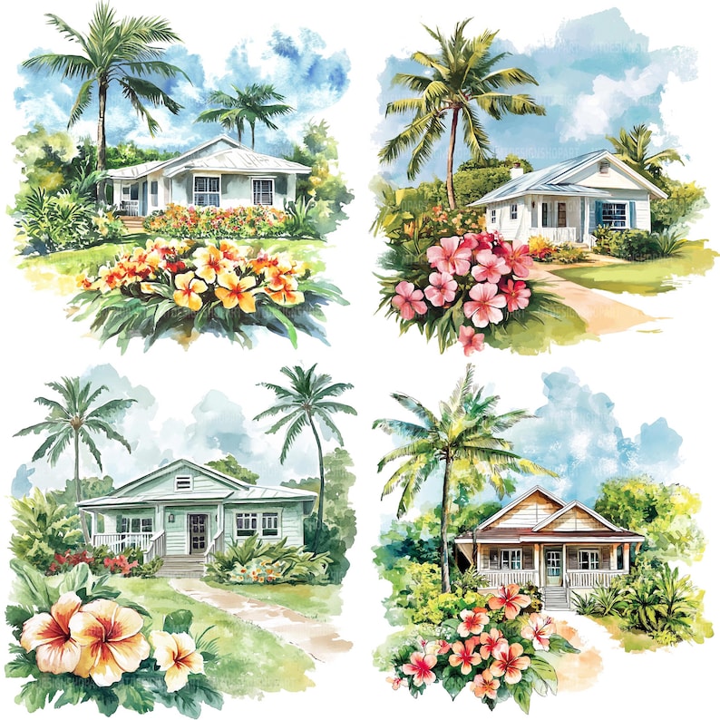 20 Home in Hawaii Clipart, House Clipart, Printable Watercolor Clipart ...