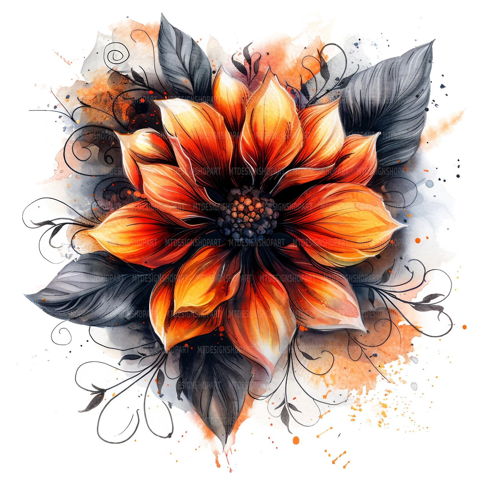 12 Halloween Flower Clipart, Flowers Clipart, Printable Watercolor ...