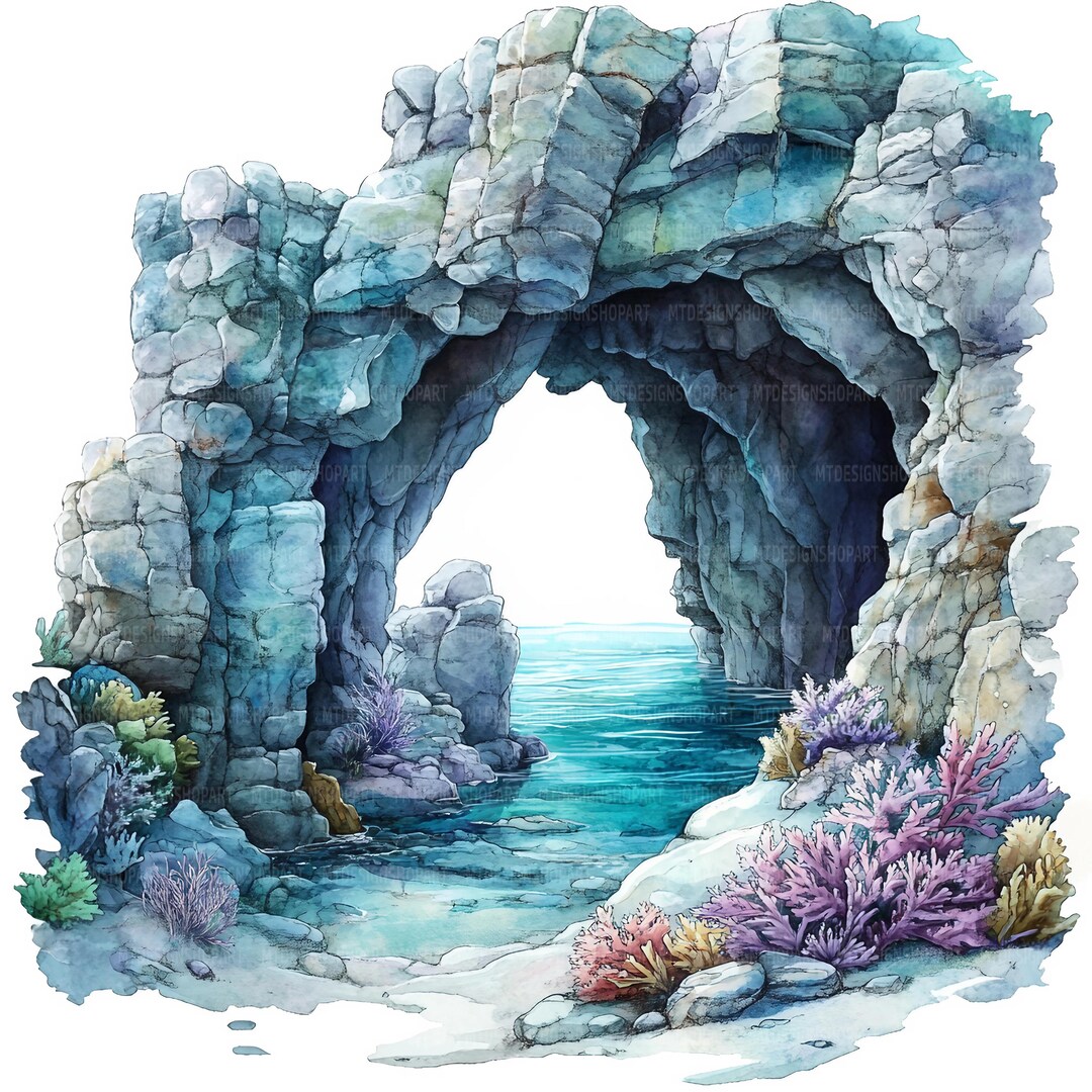 16 Sea Cave in Dliff Clipart, Cave Landscape, Printable Watercolor ...
