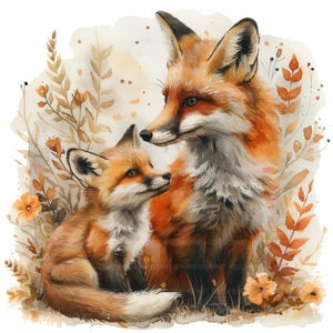 15 Fox Baby and Mother Clipart, Cute Baby Fox, Printable Watercolor ...