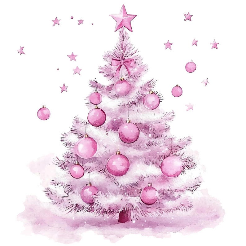 16 Pink Christmas Tree Clipart, Christmas Tree, Printable Watercolor ...