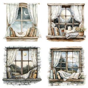 24 Night Window Clipart, Nursery Window Clipart, Printable Watercolor ...
