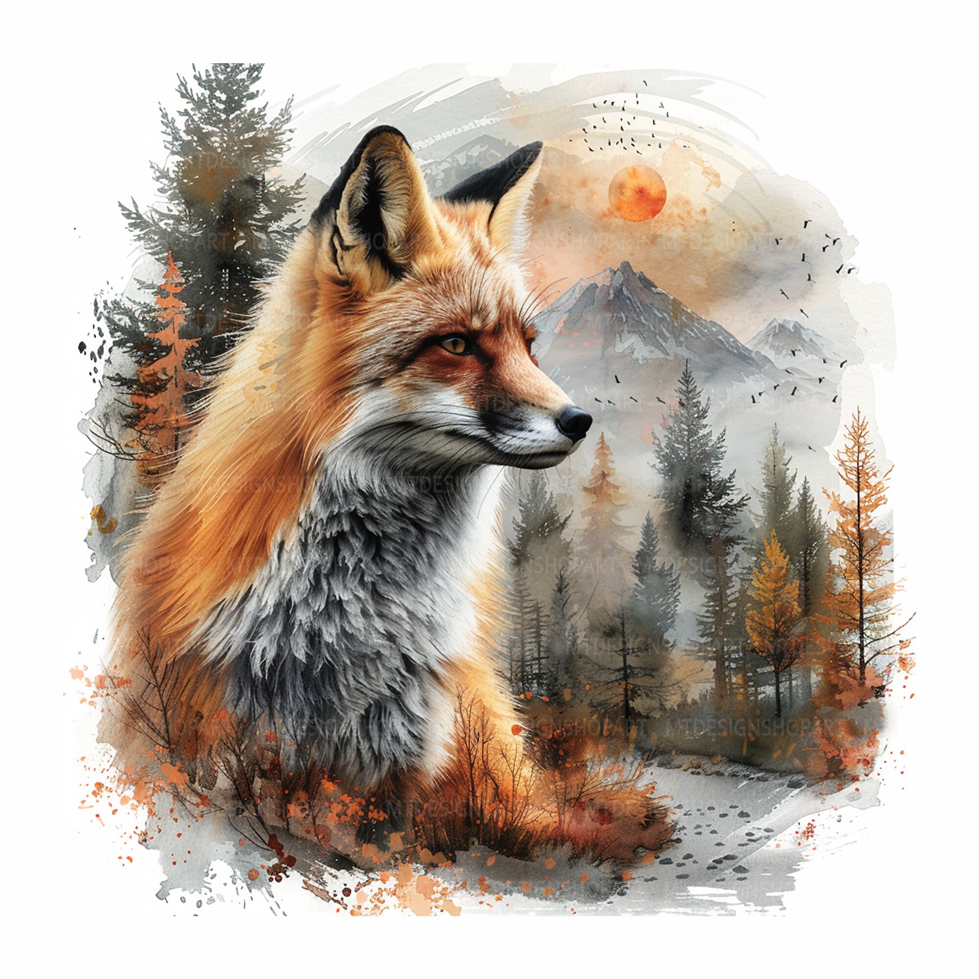 15 Fox Heads Clipart, Printable Watercolor Clipart, Watercolor Fox ...