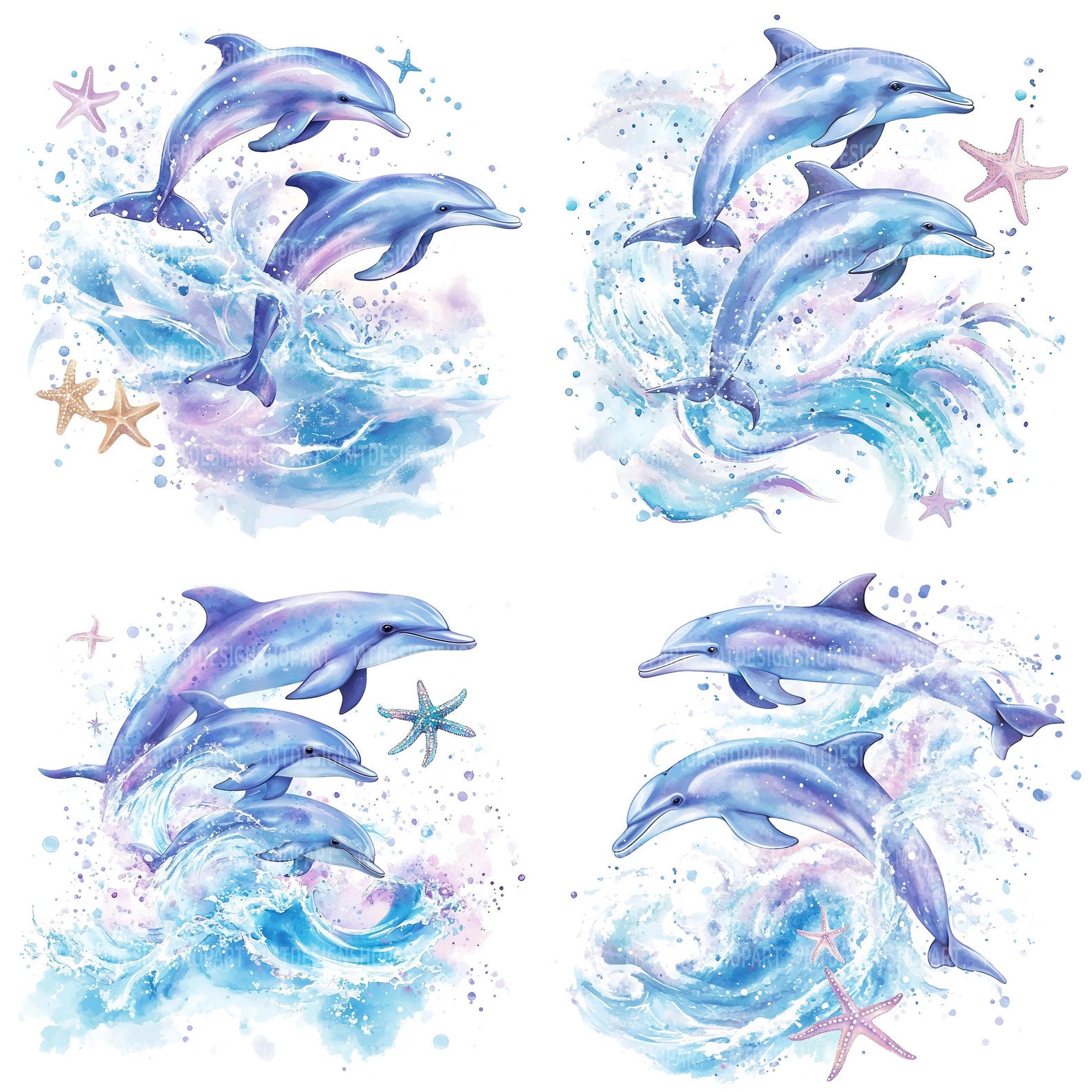 19 Dolphin Clipart, Playful Dolphins, Printable Watercolor Clipart ...