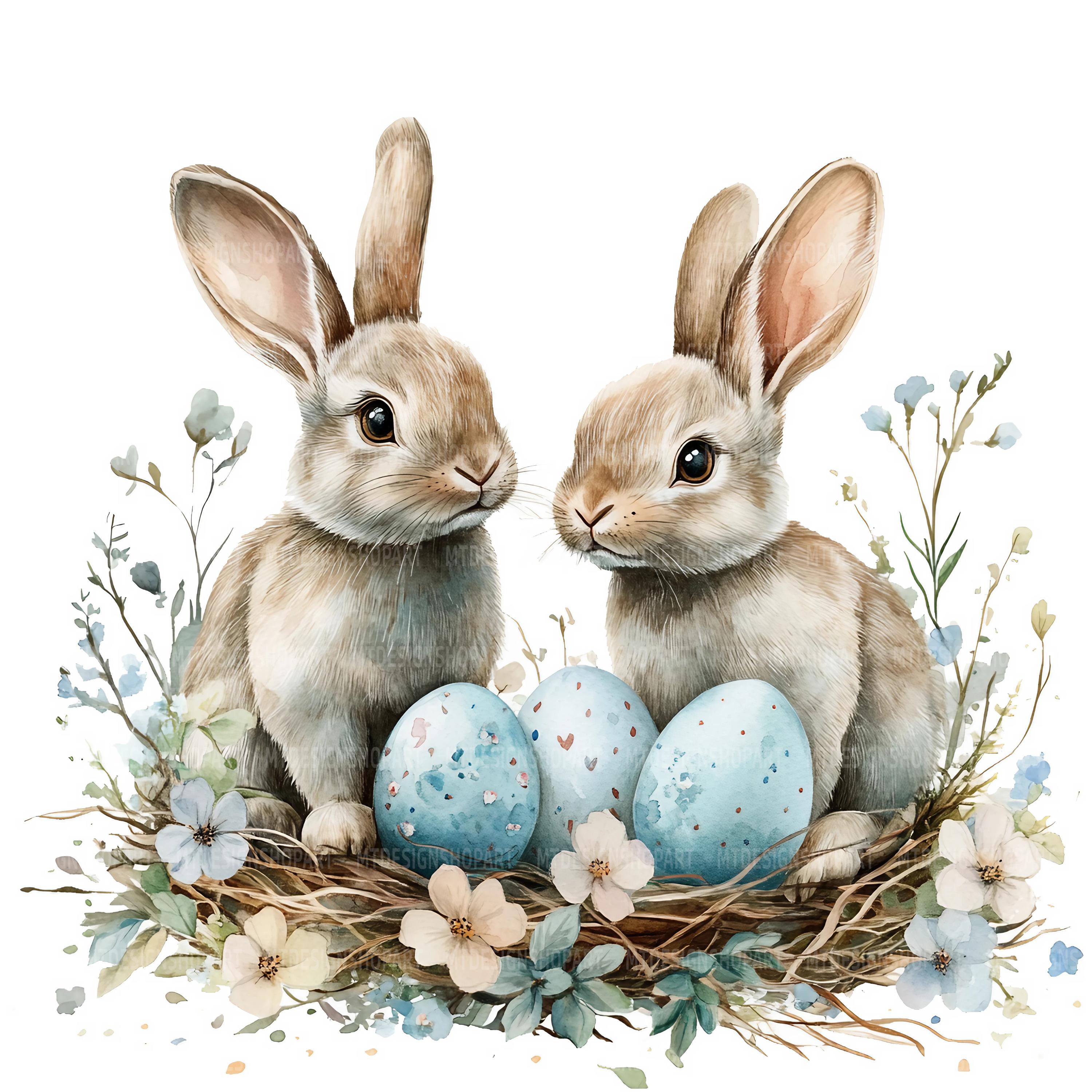15 Easter Bunny Clipart, Easter Eggs, Printable Watercolor Clipart ...