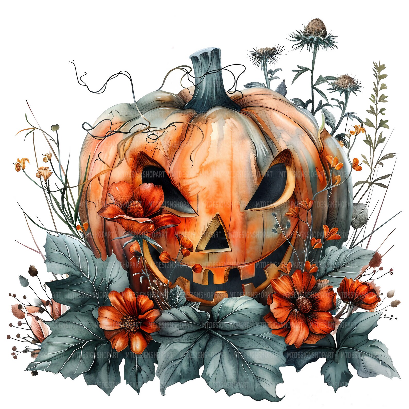 15 Pumpkins Clipart, Halloween Pumpkin, Printable Watercolor Clipart ...
