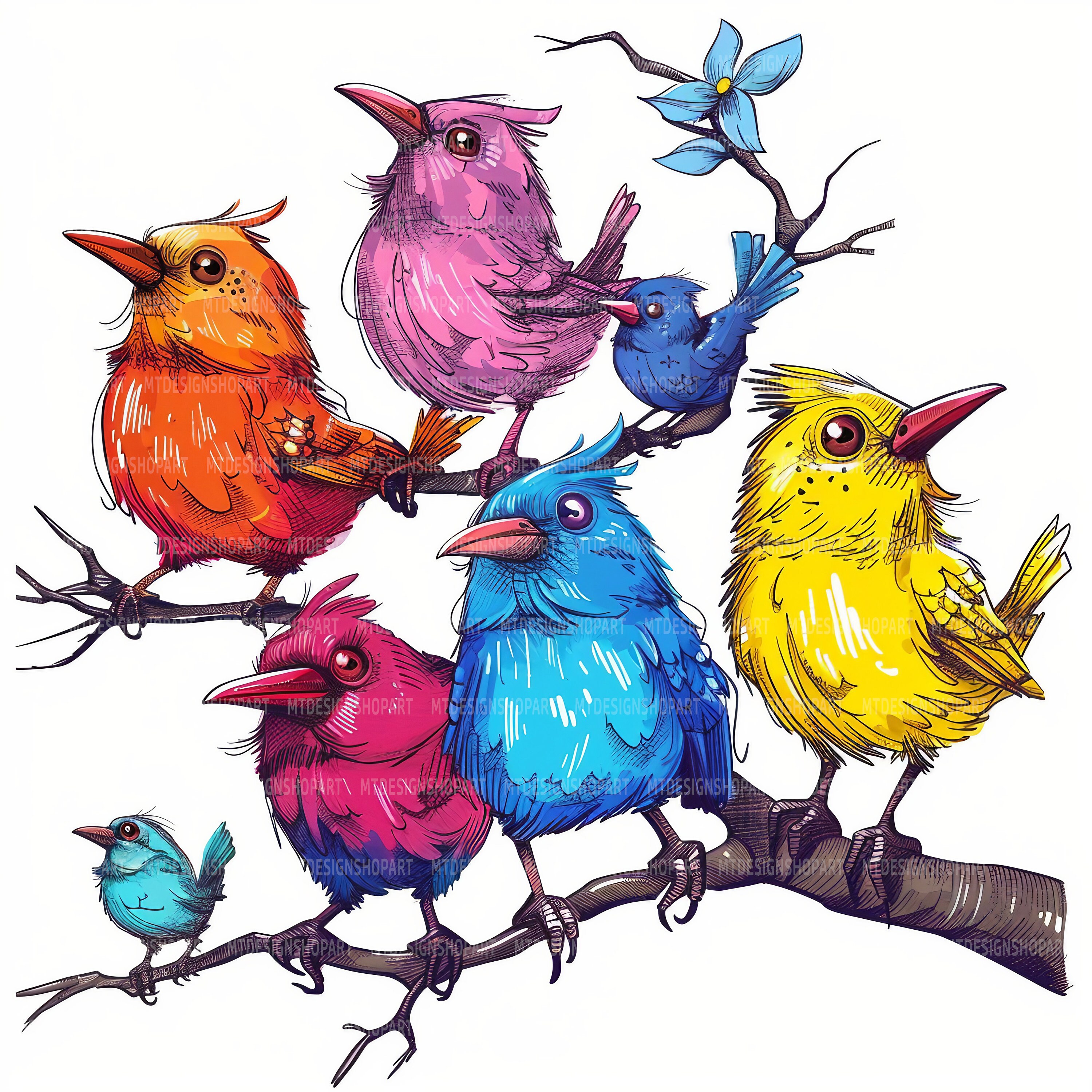 18 Crazy Bird Clipart, Whimsical Birds Clipart, Funny Birds, Watercolor ...