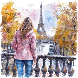10 Woman in Paris Clipart, Autumn Clipart, Wearing Pink, Printable ...
