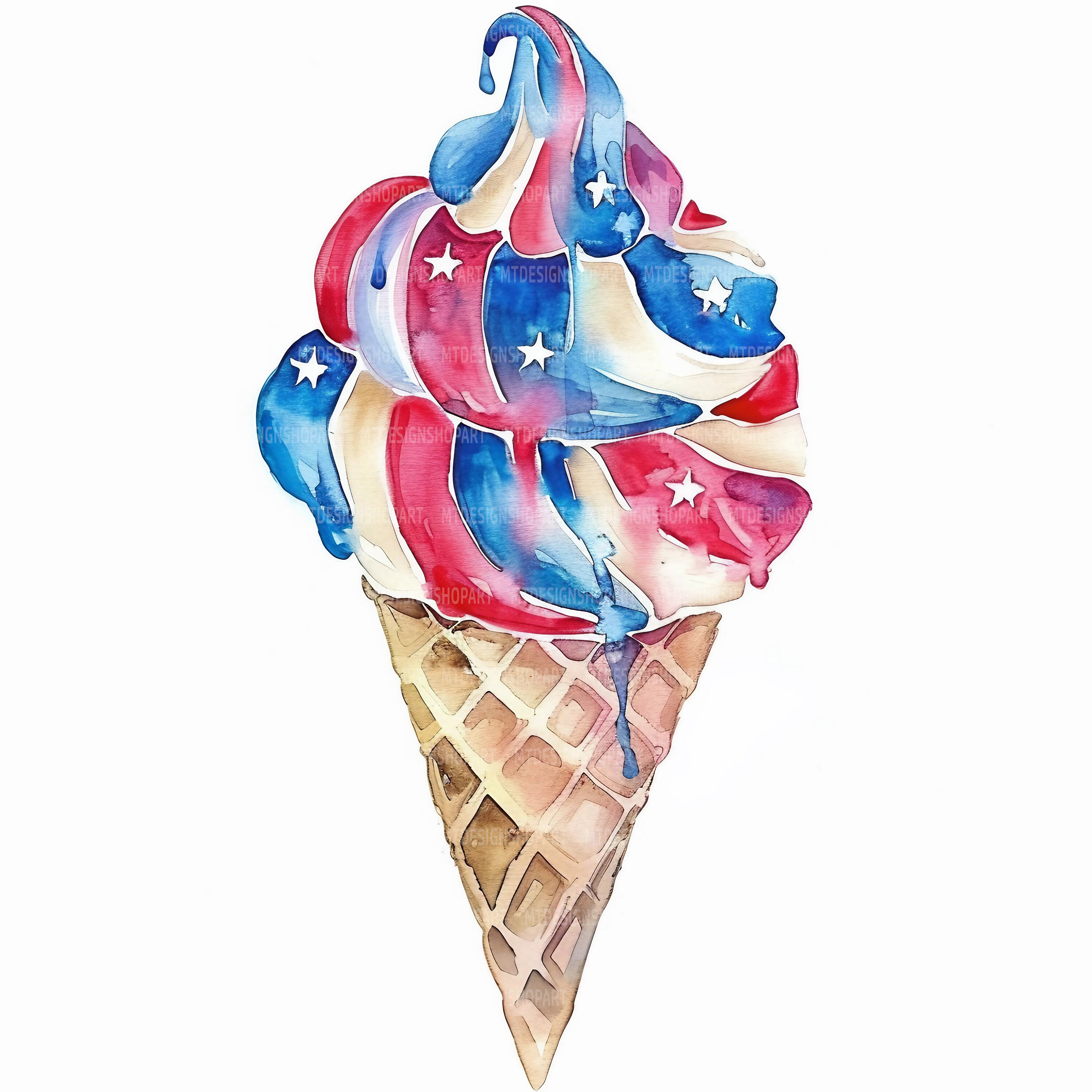 11 Patriotic Ice Cream Clipart, Usa Flag Clipart, Ice Cream, Printable ...