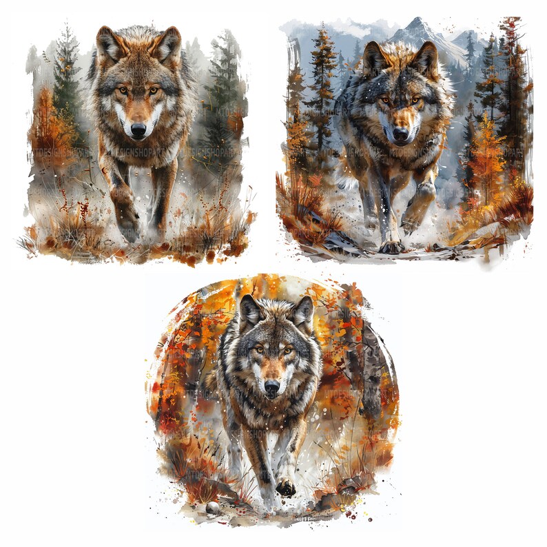 15 Wolf Attack Clipart, Printable Watercolor Clipart, High Quality Jpg ...