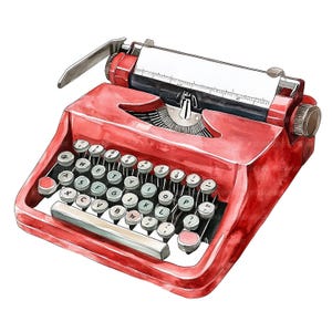 16 Red Typewriter Clipart, Typing Machine Clipart, Printable Watercolor ...