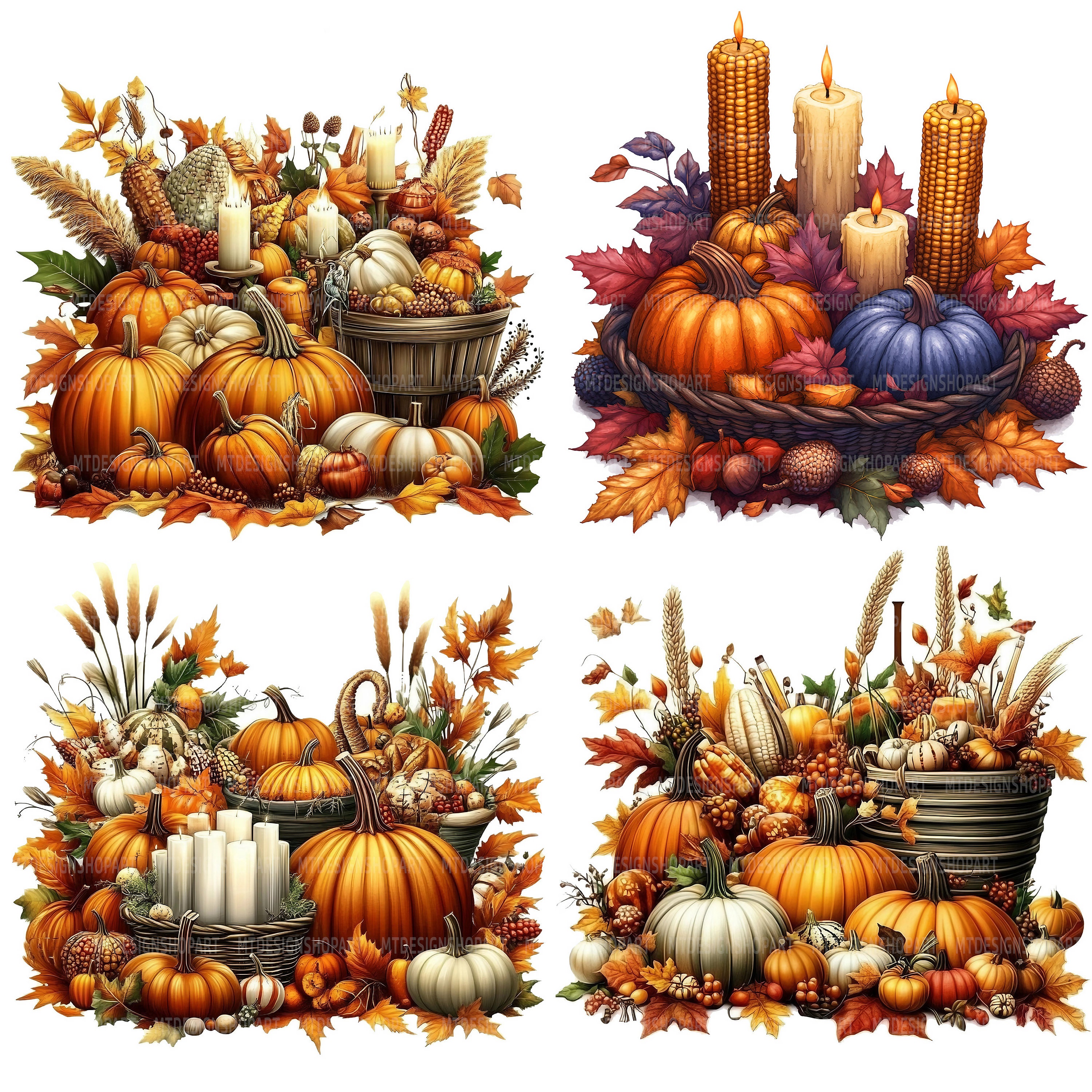 22 Fall Thanksgiving Clipart, Fall Leaves Print, Printable Watercolor ...