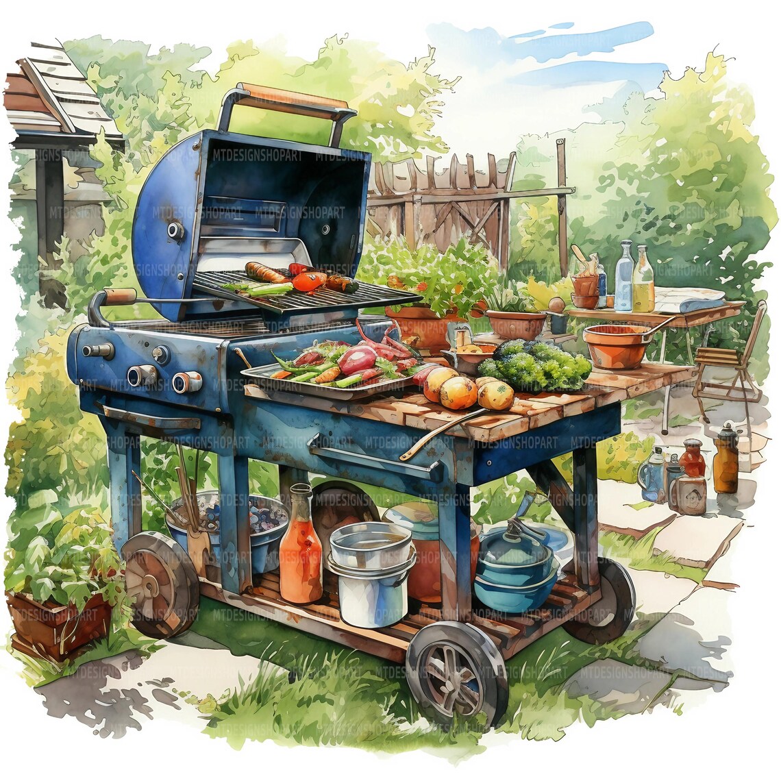 18 Barbecue Clipart, BBQ Grill Clipart, Printable Watercolor Clipart ...